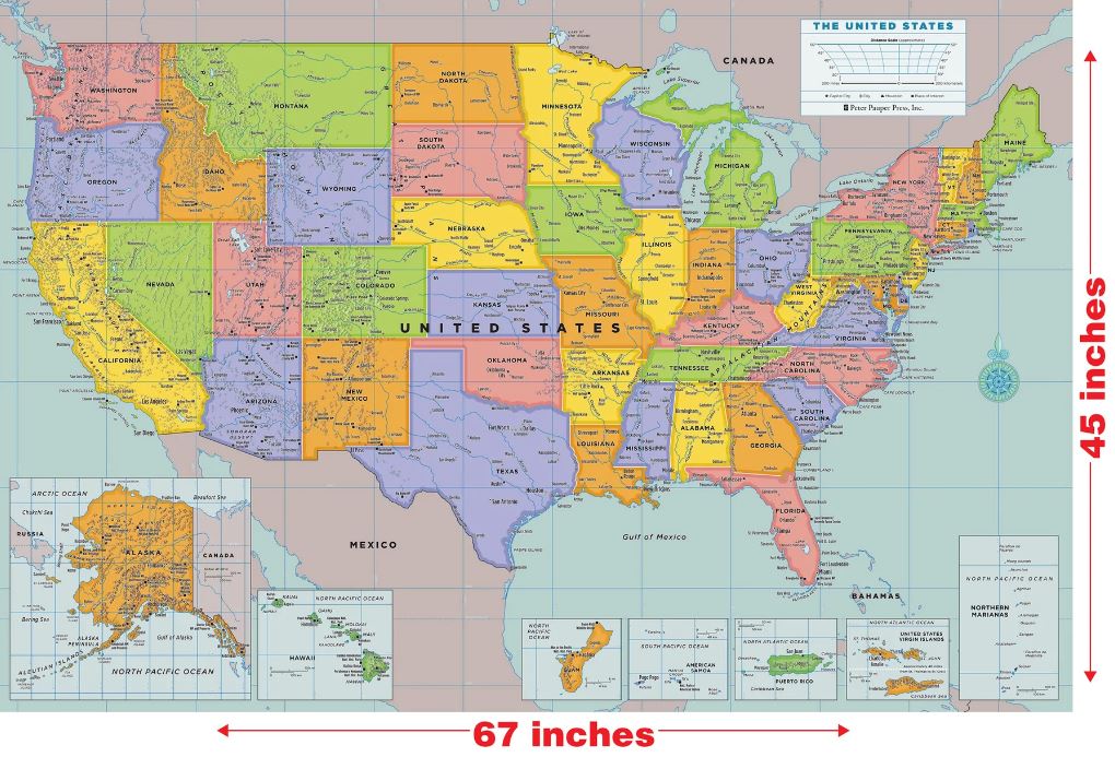 Wall Map Laminated USA 67"Wx45"H – Homeport